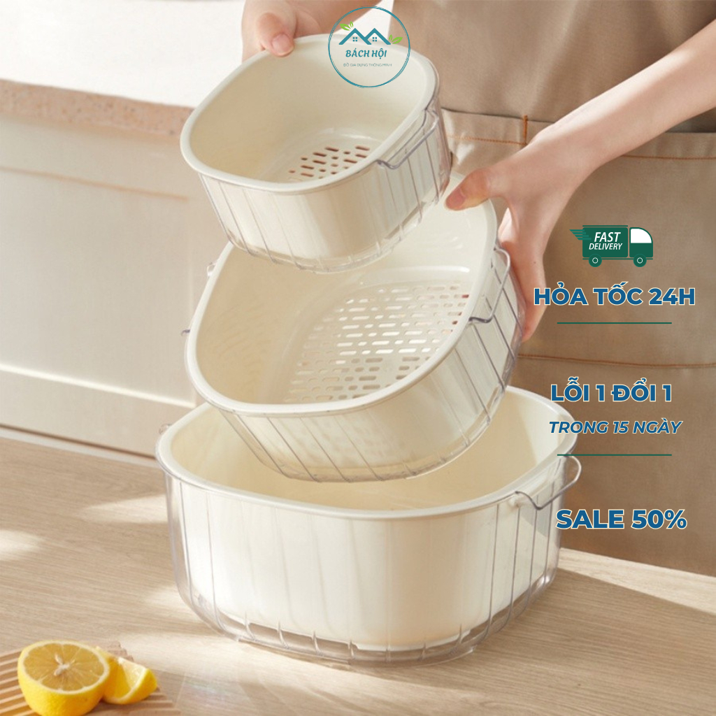 Set 6 món rổ kèm chậu bộ 3 rổ và chậu, thau nhựa rửa rau củ đựng hoa ...