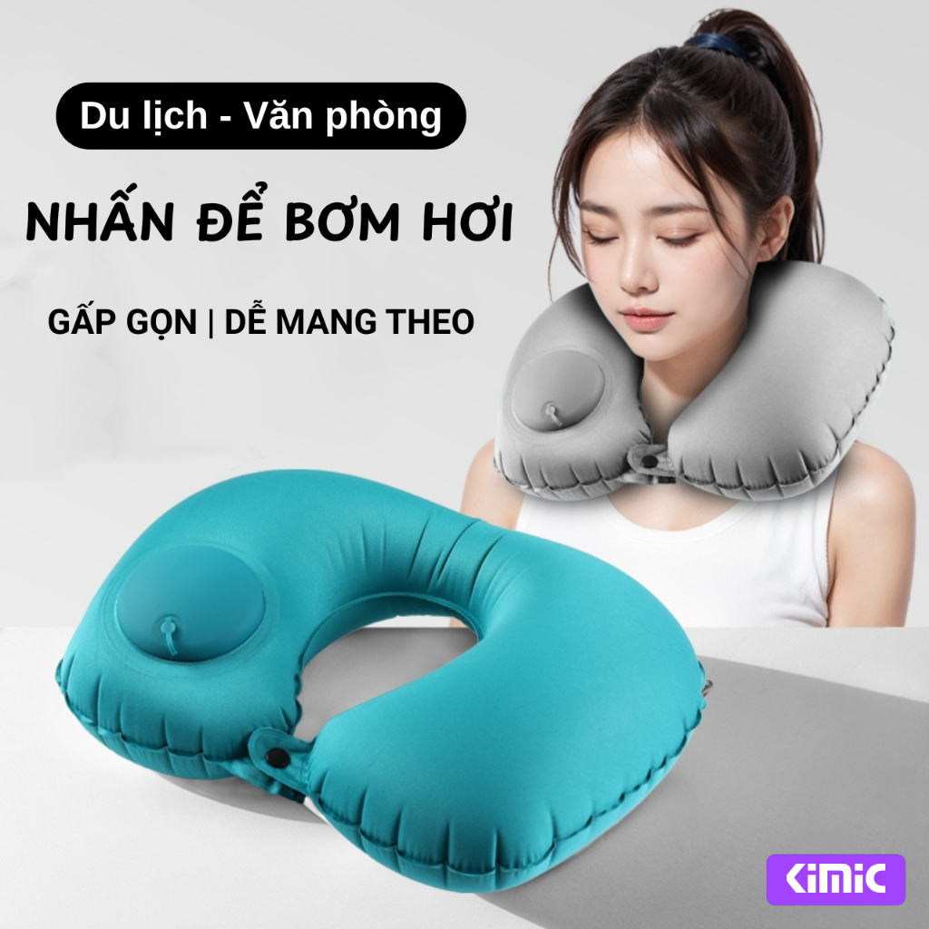 Gối kê cổ chữ u KIMIC cao cấp, Gối chữ u bơm hơi ngủ văn phòng, du lịch ...