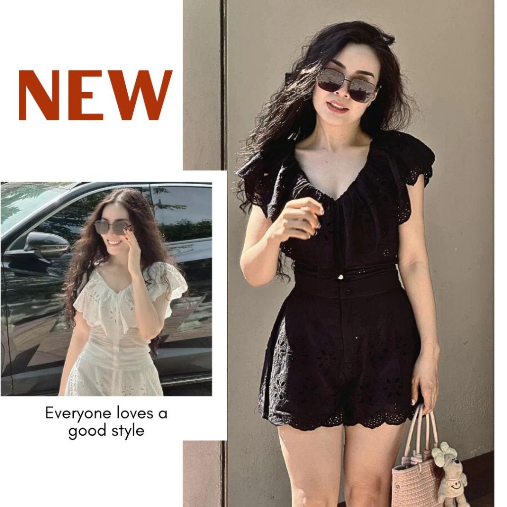 Set Đồ Ren Nữ 2 Màu Trắng Đen, Set Ren Đi Biển Cổ Chữ V Sexy Quần Cạp Chun BS04 | Shopee Việt Nam