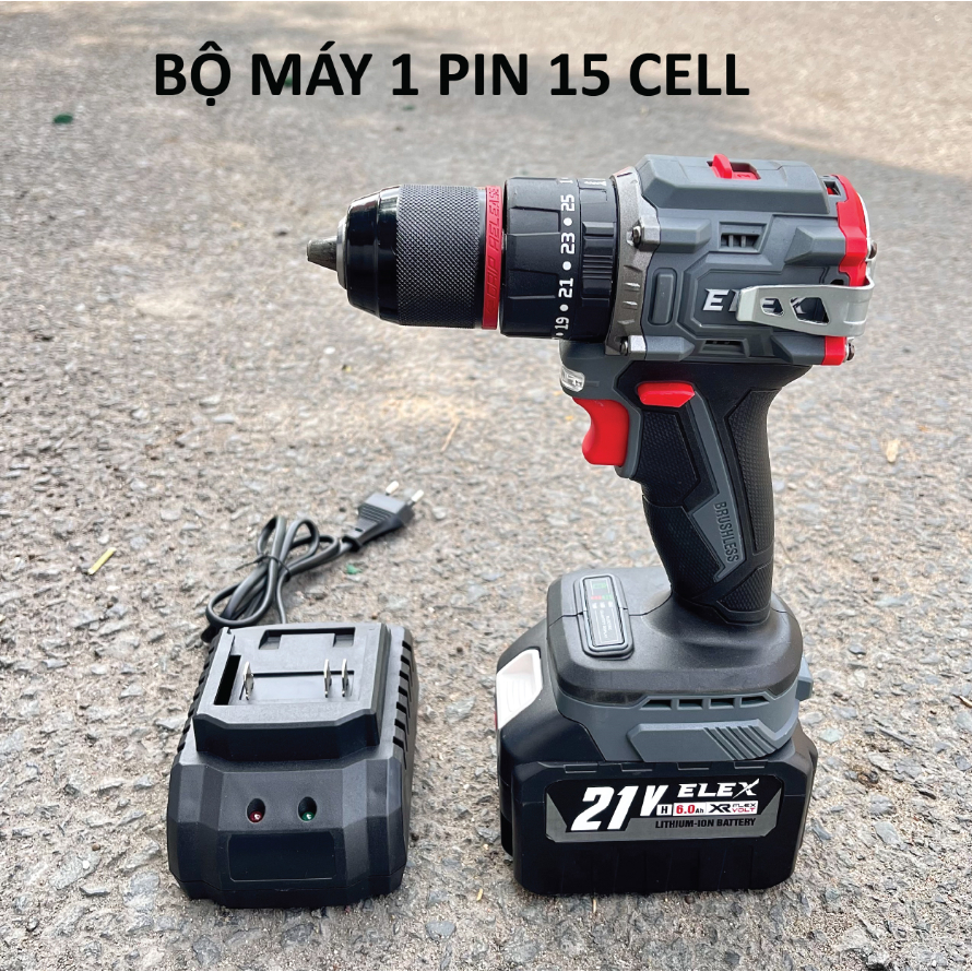 Thân máy khoan pin ELEX EL-ID1365BL không chổi than, đầu kẹp 13 ly, khoan tường, sắt, gỗ, bắt ...