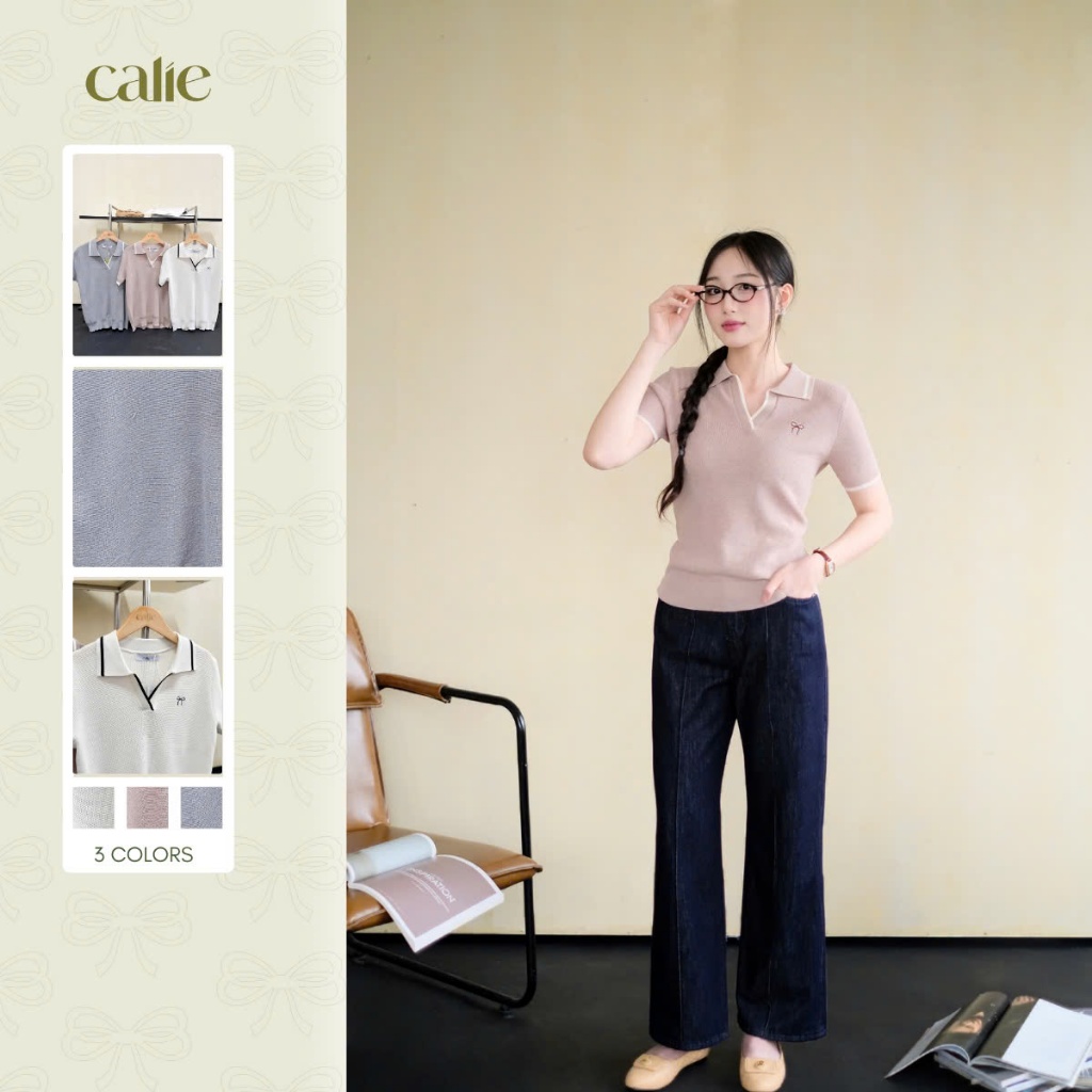 Áo polo thêu nơ ngực, chất liệu co dãn, mềm mát form basic dễ mặc, dễ ...