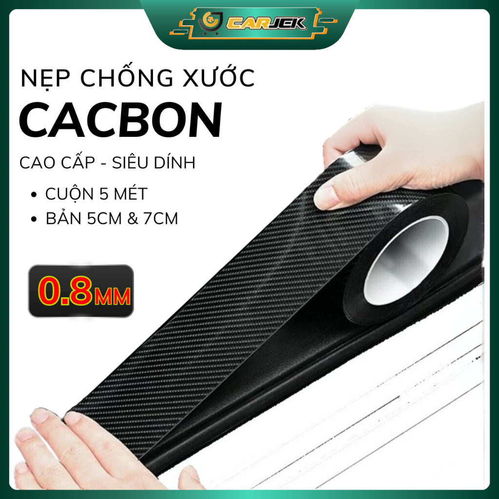 Nẹp chống xước viền cửa bậc cửa ô tô cuộn 5 mét vân cacbon cao cấp, keo ...