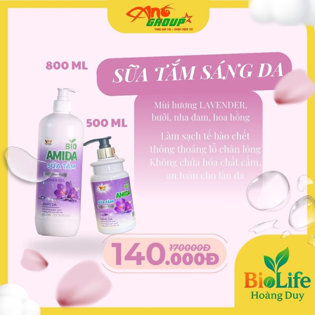 [ 800ml ] SỮA TẮM SÁNG DA CAO CẤP BIO AMIDA | Shopee Việt Nam