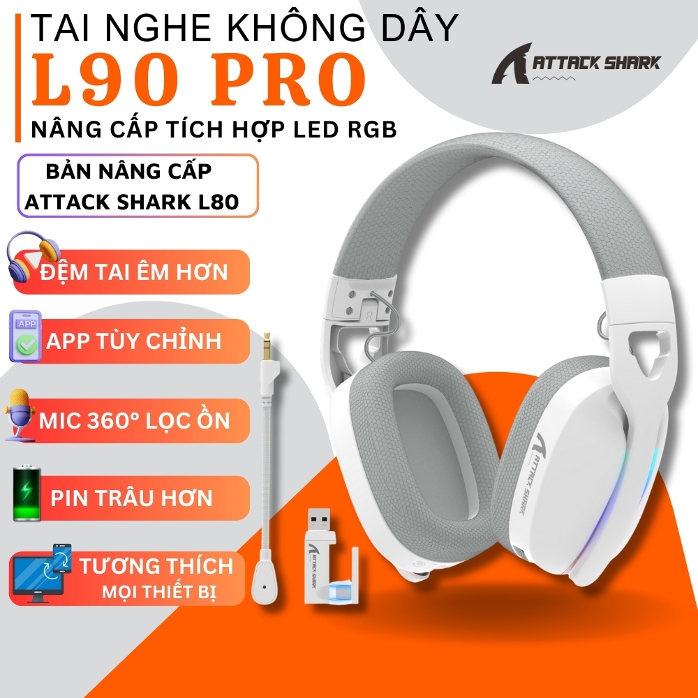 Tai Nghe Gaming Attack Shark L90 - LED RGB, Micro Chống Ồn, App Tùy Chỉnh Nâng Cao Kết Nối Mọi ...