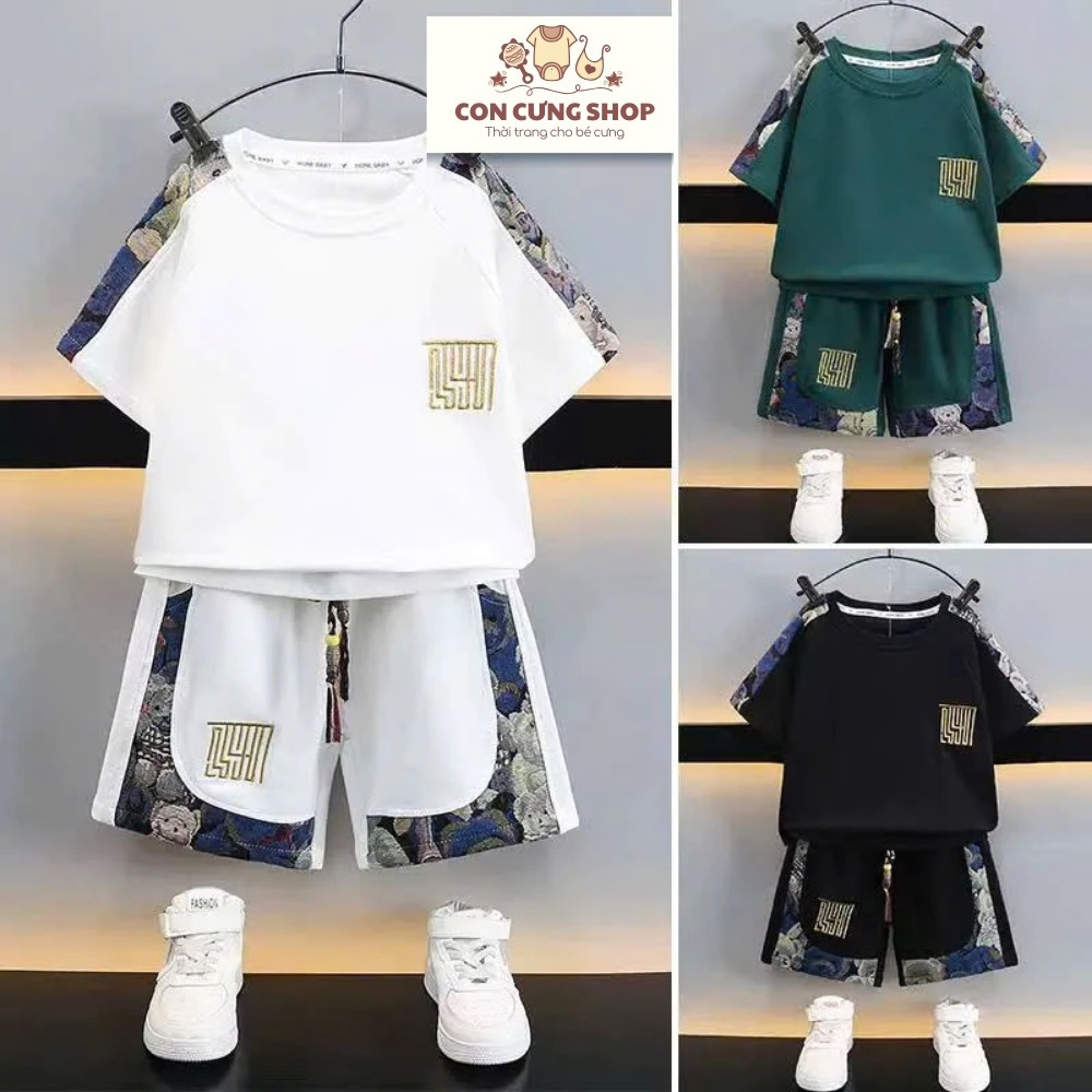 Set bộ quần áo mùa hè dành cho bé trai 14-52kg mẫu BỘ PHỐI GẤU. Chất liệu thoáng mát. H9 - Con ...