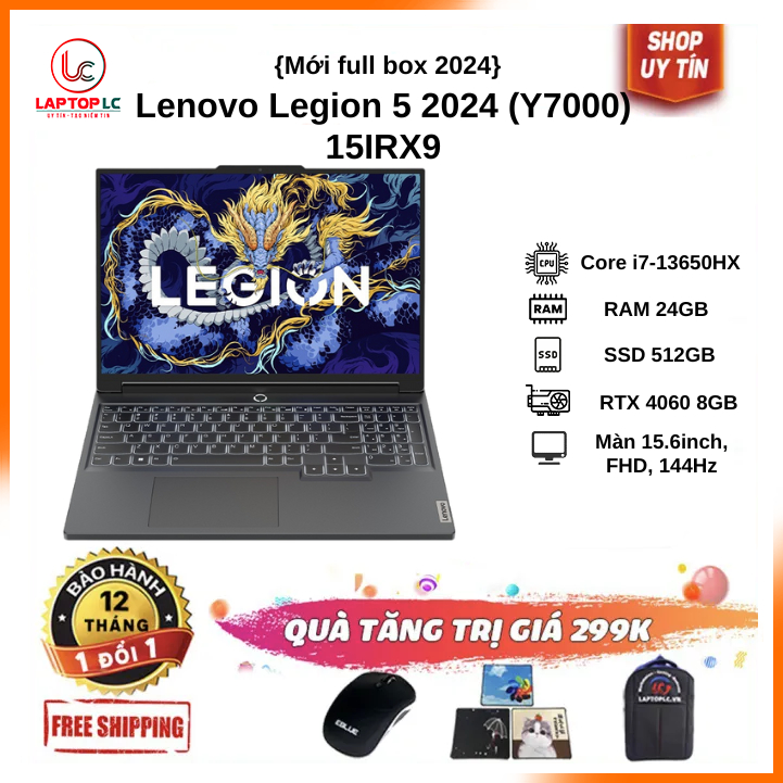 Laptop Gaming Lenovo Legion 5 2024 (Y7000) Core i7-13650HX \ Ram 24G \ SSD 512G \ RTX 4060 \ 15. ...