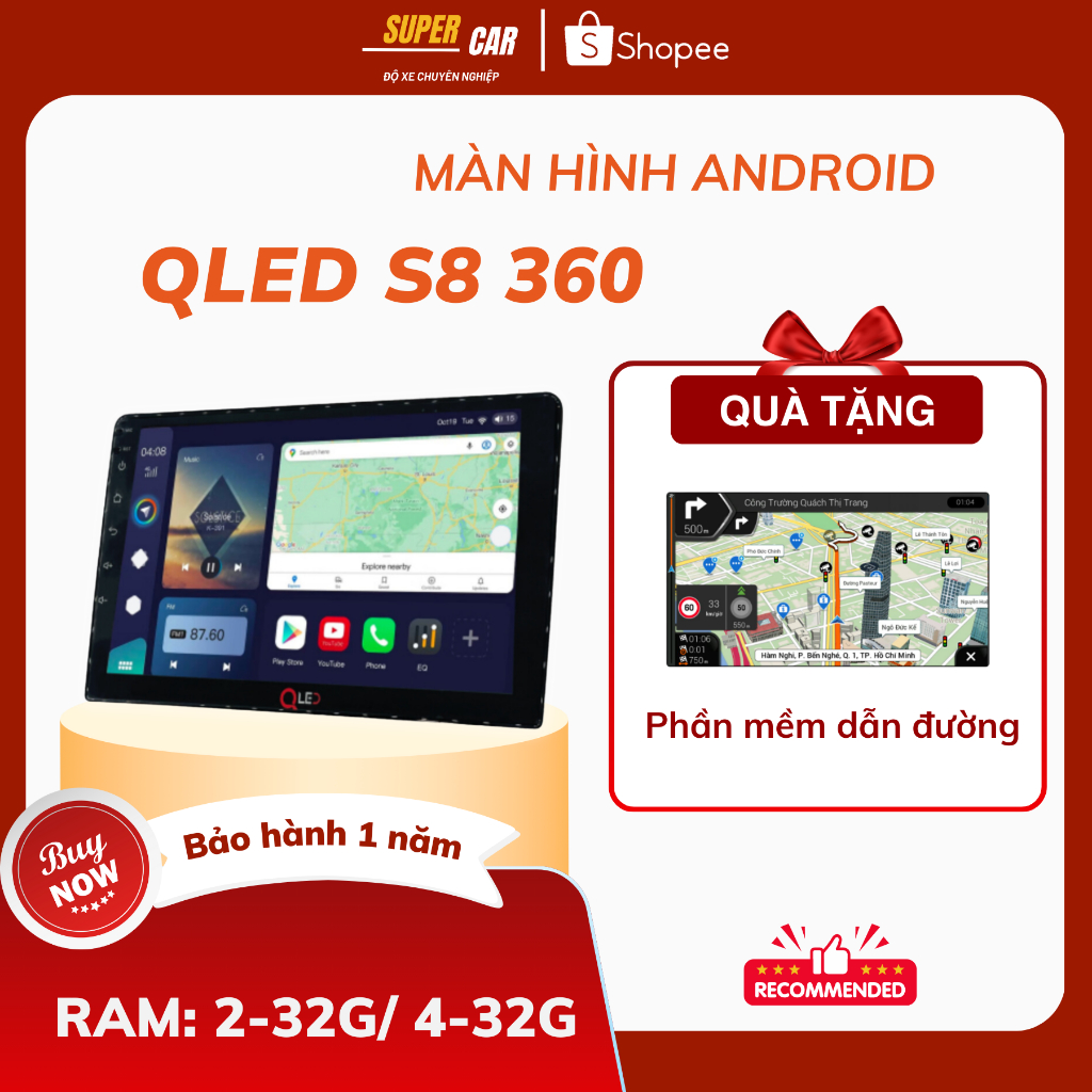 Màn Hình Android Qled S8 360 2/32G/ Qled S8 360 4/32G Cho Ô Tô Màn Hình Liền Cam Kết Nối Gps ...