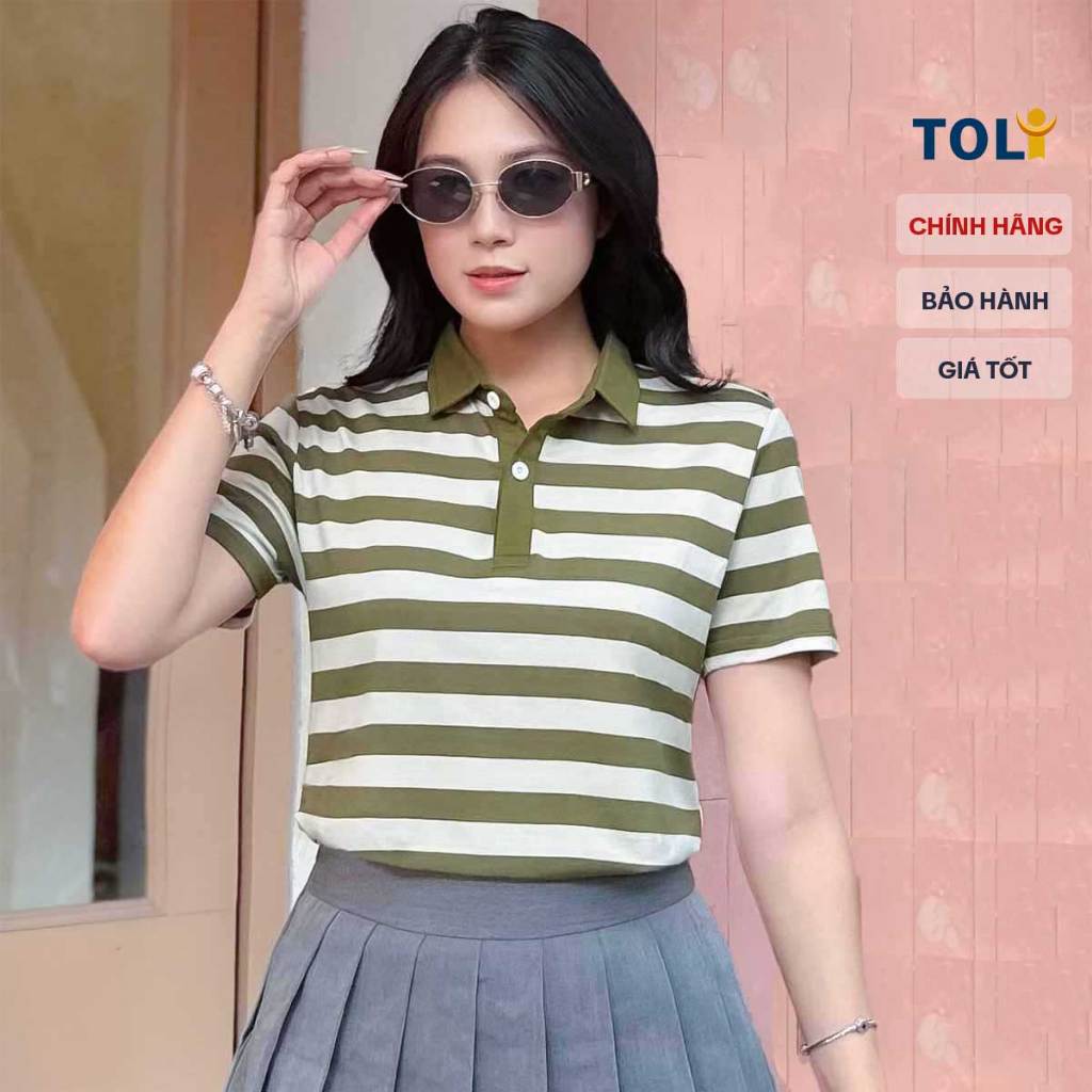 [Mẫu mới ra mắt] Áo polo nữ TOLI 3 màu sọc ngang, cổ bẻ thanh lịch ...
