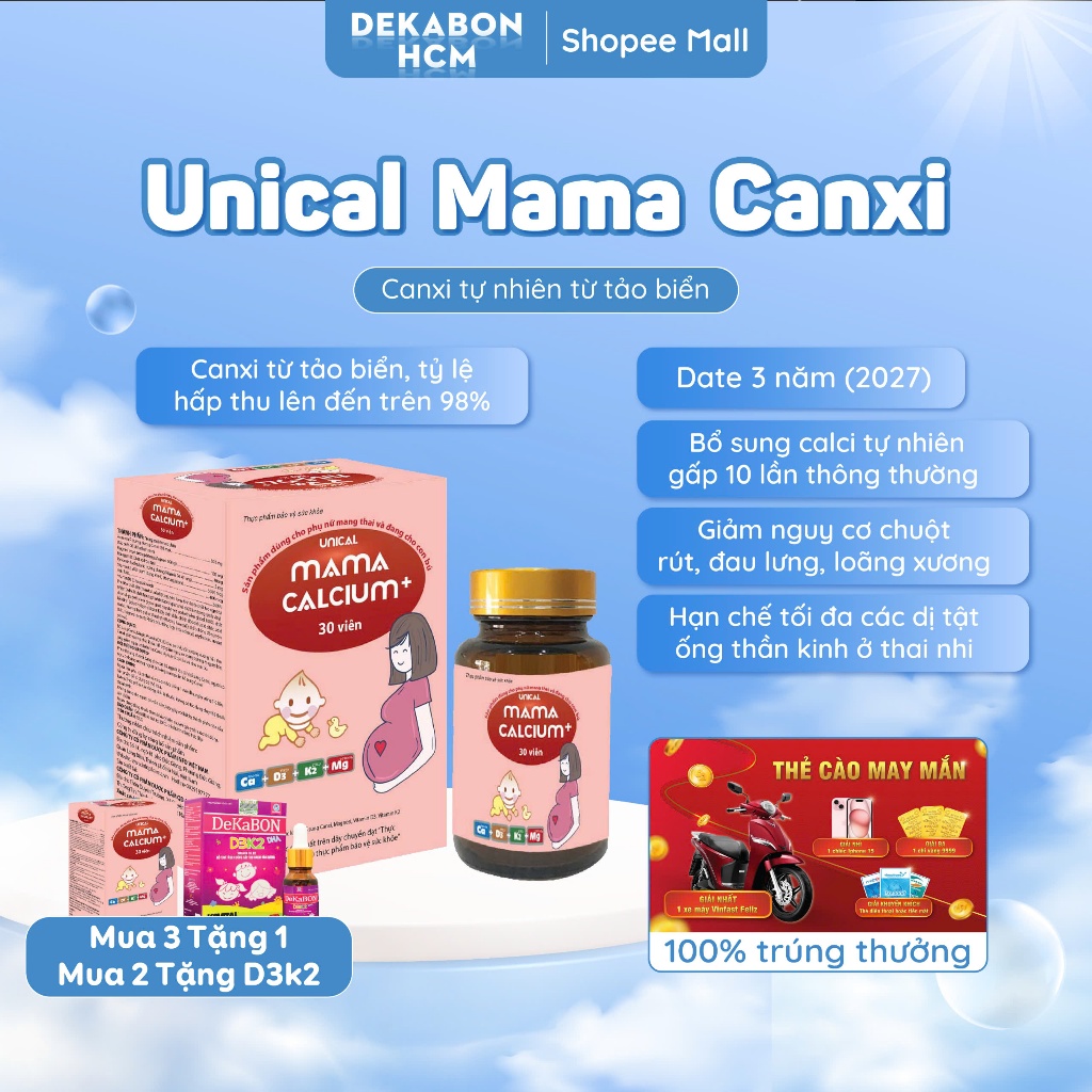 Viên uống Unical Mama Calcium giúp bổ sung Canxi, D3K2, Magie cho phụ nữ trước và sau sinh - hộp ...