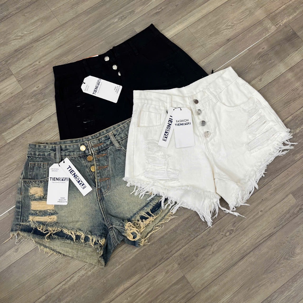 TIENSTYLE _ Quần short jean 4 nút rách tua lai lưng cao ôm body-Quần ...