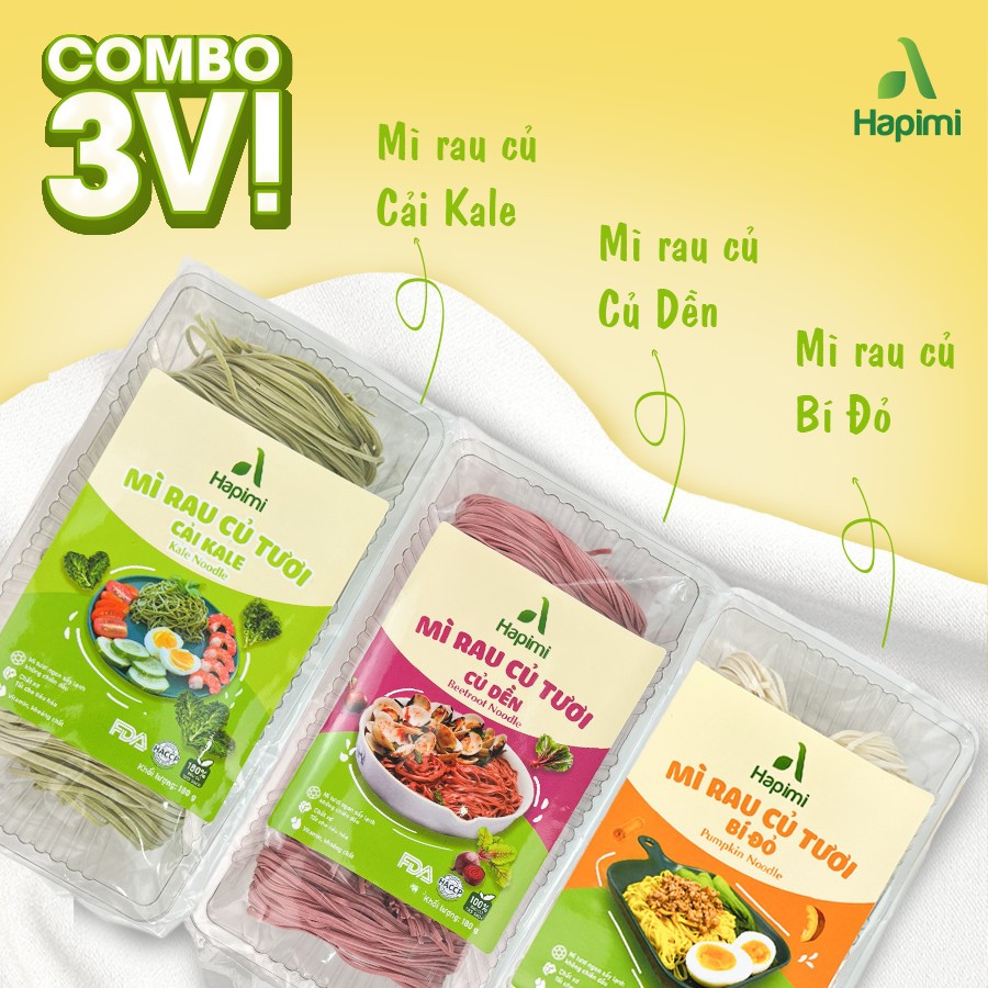 [Date 7T] Combo 3 Túi Mì Rau Củ Tươi Hapimi 3 Vị, Mì Ăn Kiêng, Mì Cho ...