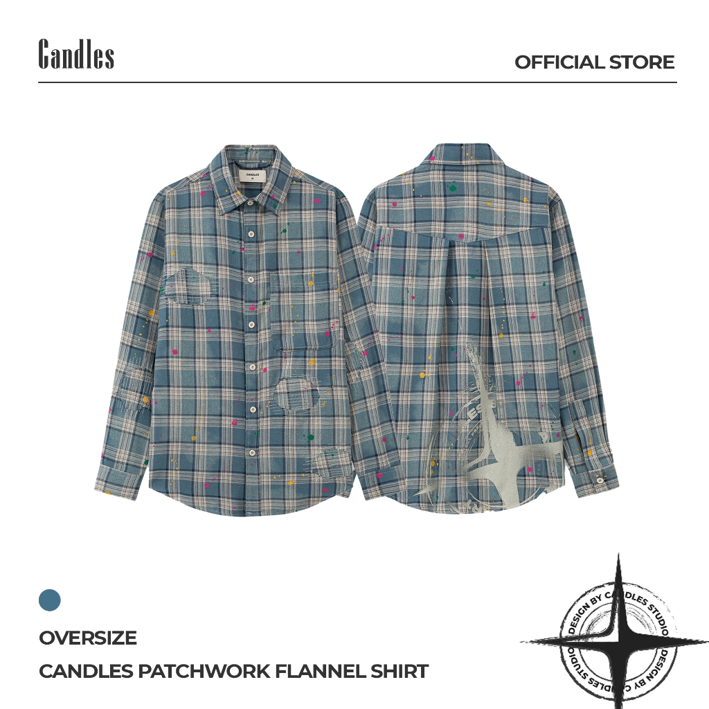 Áo Sơ Mi Candles Patchwork Flannel Shirt Oversize Unisex | Shopee Việt Nam