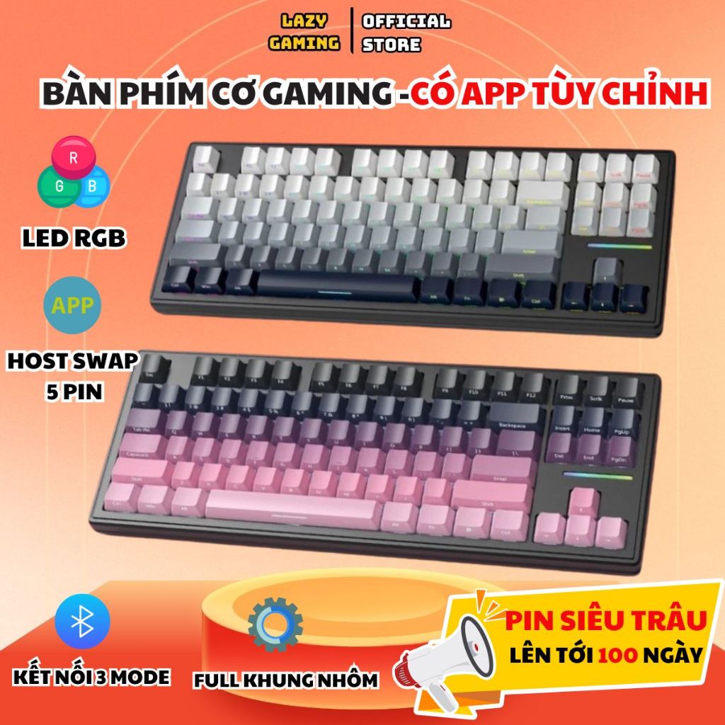 Bàn Phím Cơ Gaming Không Dây Bluetooth XM87 V2 PRO NEW 2025 LED RGB Pro ...