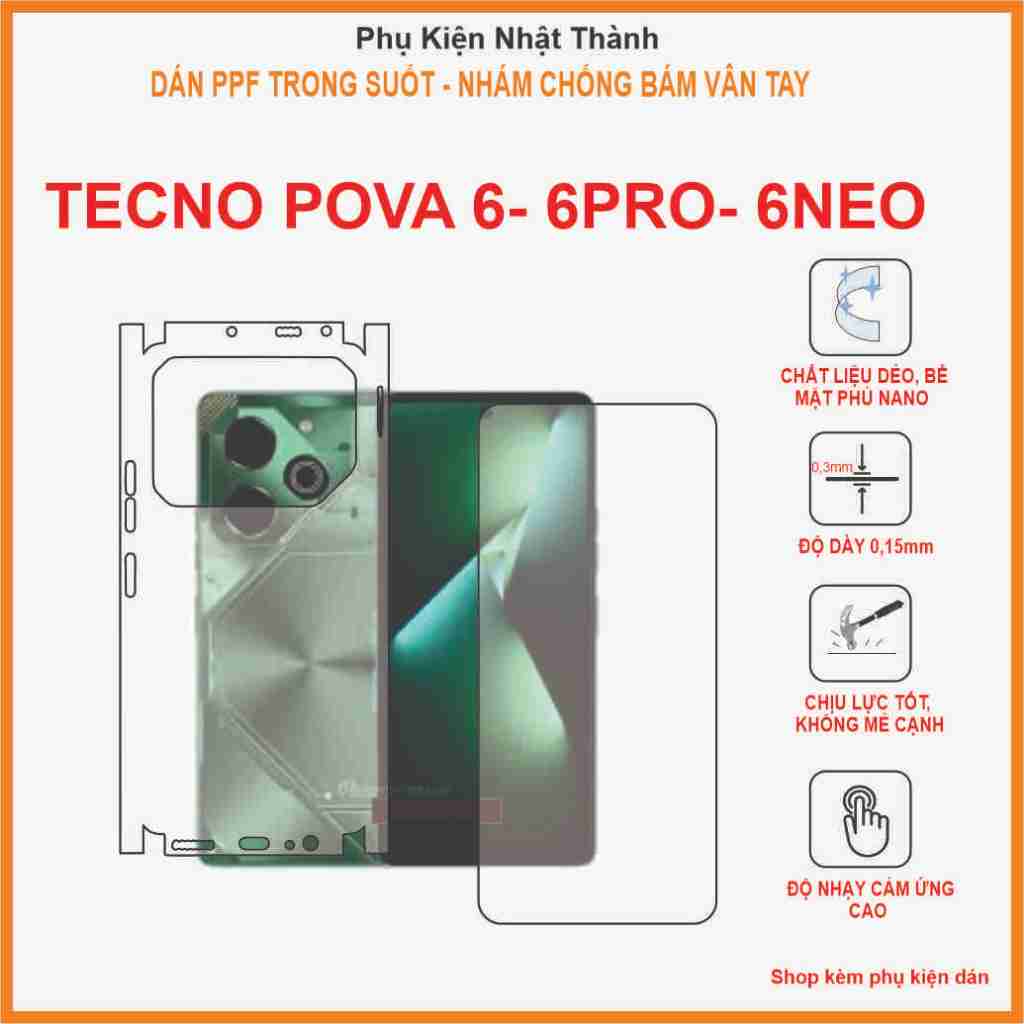 Miếng dán Ppf Tecno pova 6 / 6pro / 6 neo Dán ppf full màn hình , dán lưng có viền | Shopee Việt Nam