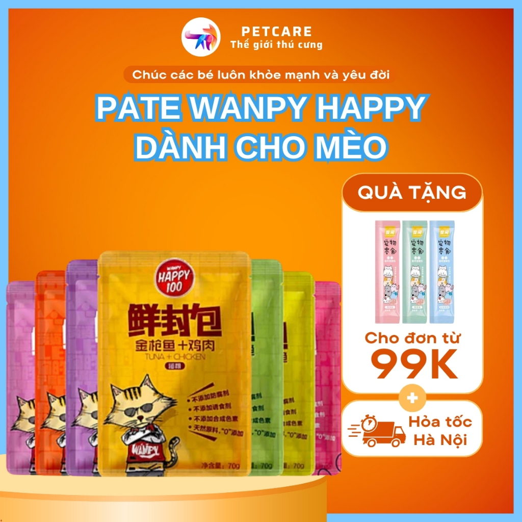 Pate Wanpy Happy gói 70gr Pate Cho Mèo 6 Vị Có Sợi Thịt Bên Trong ...