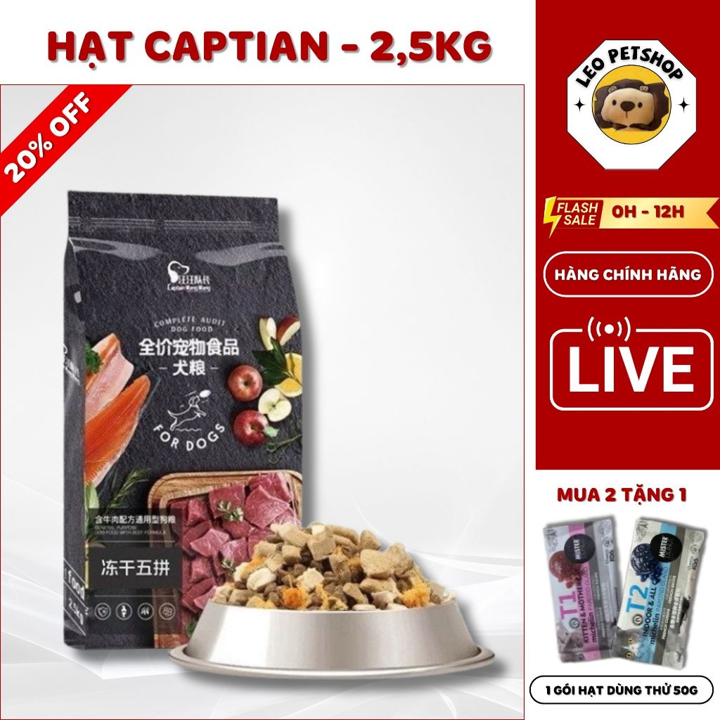 Thức ăn hạt khô cho chó, Hạt Captain cho chó mọi lứa tuổi bao 2,5kg ...