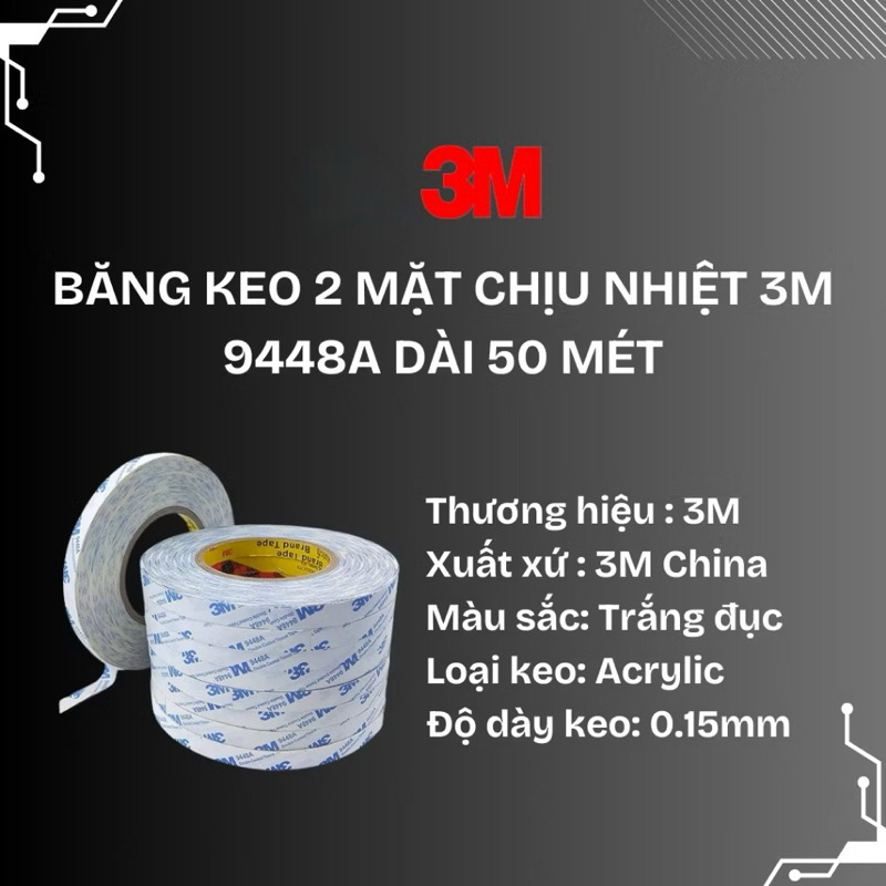 BĂNG KEO 2 MẶT SIÊU DÍNH CHỊU NHIỆT 3M 9448A DÀI 50M | Shopee Việt Nam