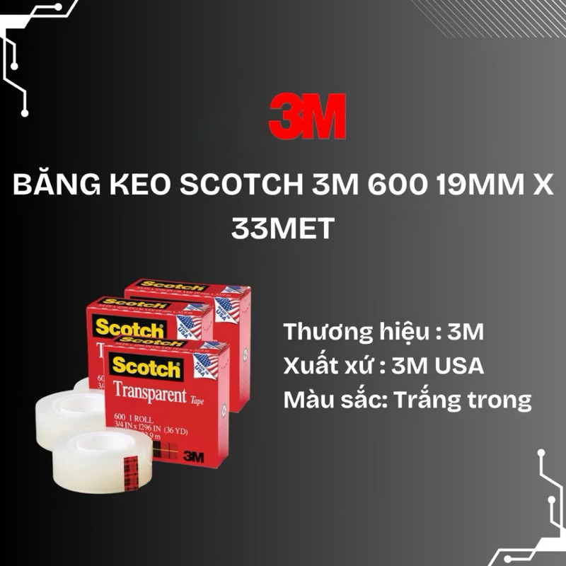 BĂNG KEO 3M SCOTCH 600 19MM X 33MET - BĂNG KEO THỬ MỰC IN, THỬ SƠN | Shopee Việt Nam