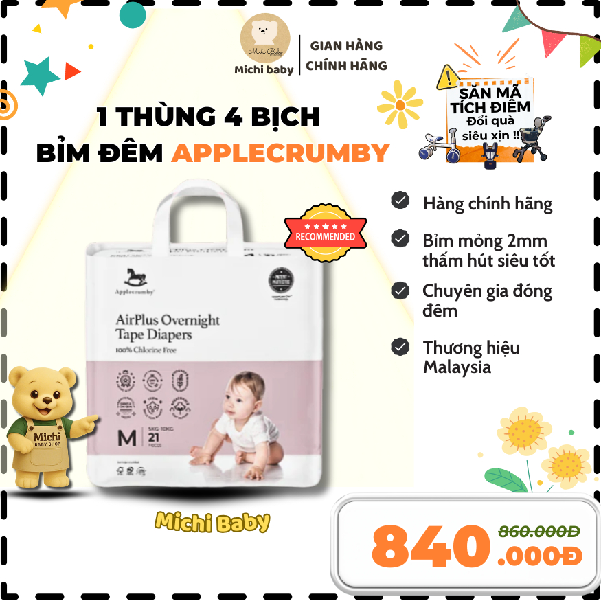 Michibaby - Combo 4 Bịch Bỉm Đêm Applecrumby AirPlus Overnight siêu ...