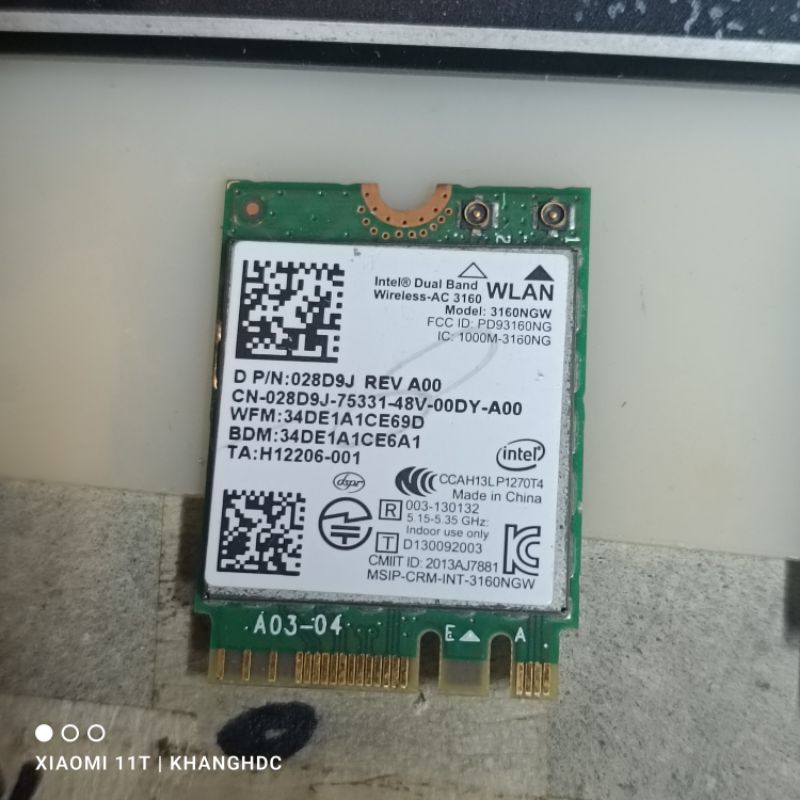 CARD WIFI M2 NFF KEY A+E 3160NGW INTEL [LAPTOP/ĐỒNG BỘ/BARABONE ...