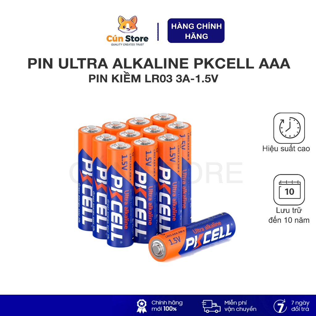 Pin kiềm Ultra Alkaline PKCELL LR03 3A 1.5V AAA dung lượng cao, lưu trữ ...