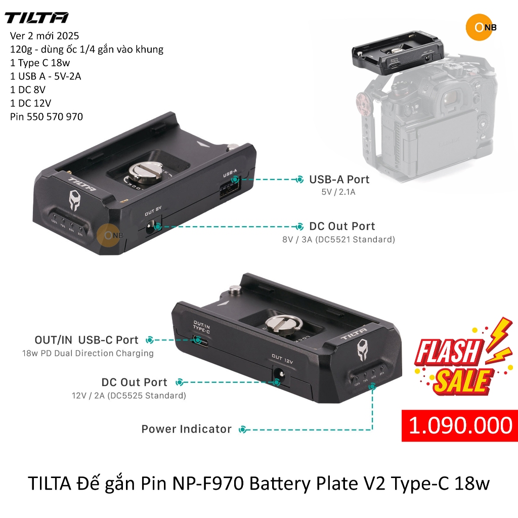 TILTA NP-F970 Battery Plate V2 đế pin NP-F 970 Type C input output ...