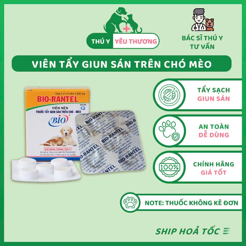 Viên sổ giun Bio Rantel cho chó mèo (1 viên) giúp tẩy sạch các loại ...