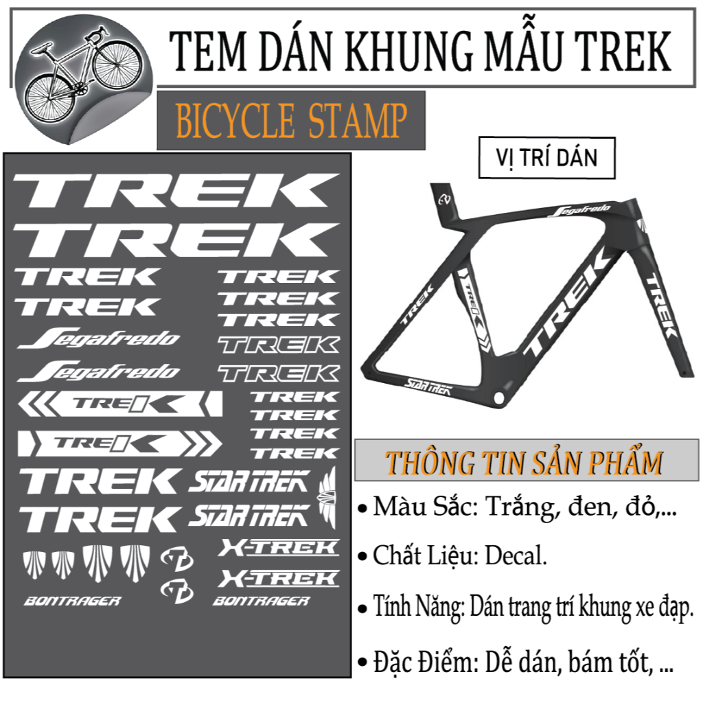 Tem Dán Trang Trí Khung Xe Đạp Mẫu TREK Decal Cao Cấp Chống Nước Bám ...