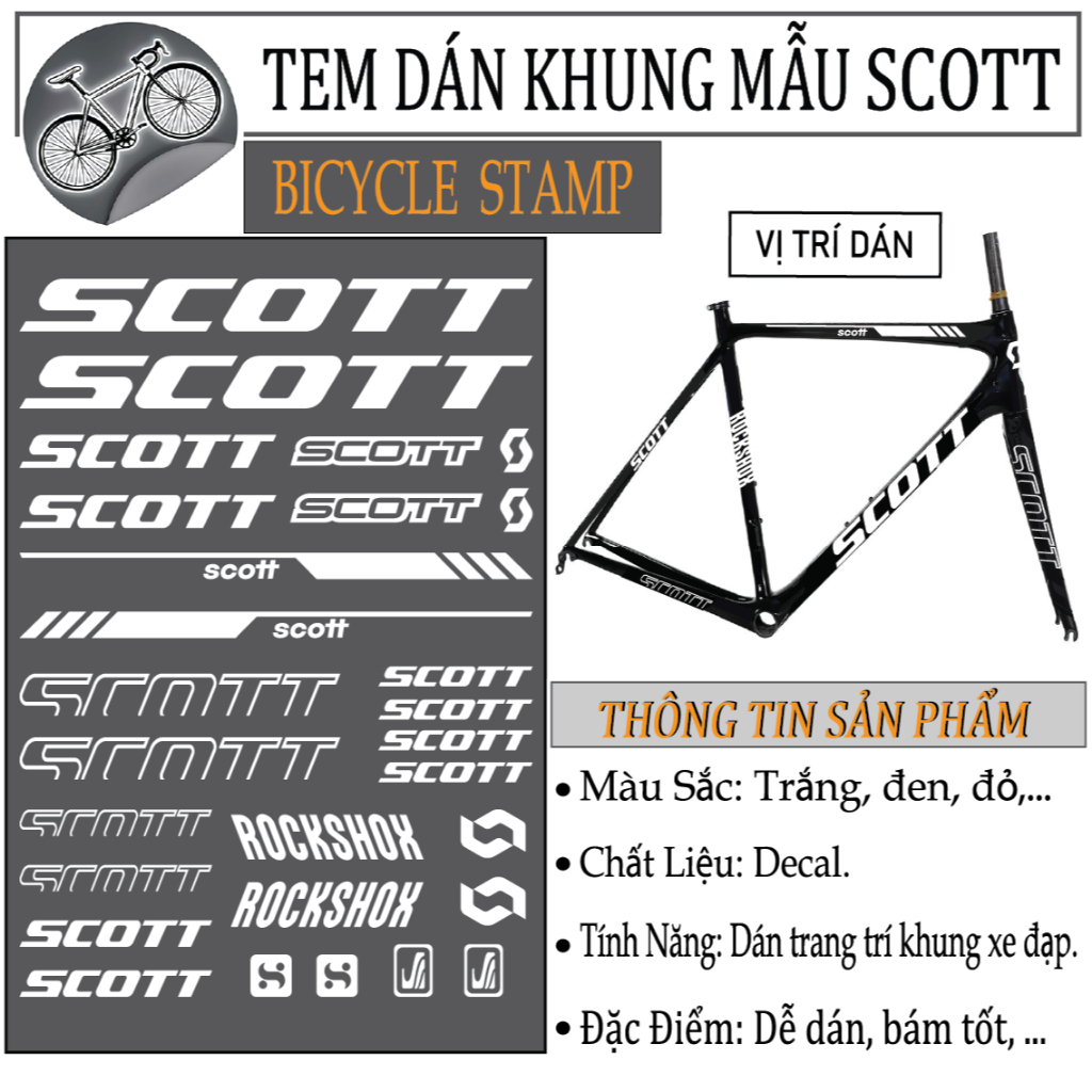 Tem Dán Trang Trí Khung Xe Đạp Mẫu SCOTT Decal Cao Cấp Chống Nước Bám ...