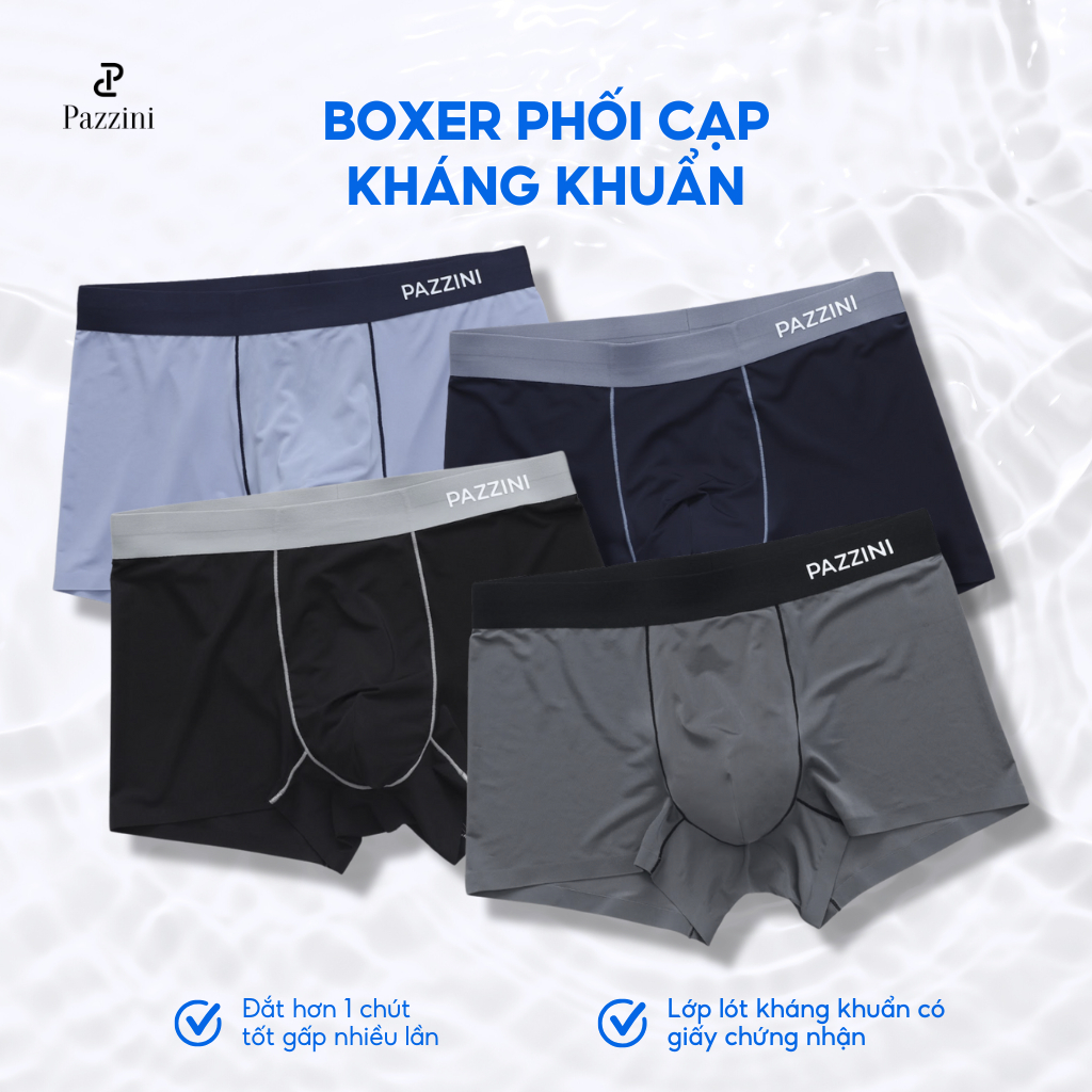 Combo 4 quần lót boxer nam Pazzini phối cạp kháng khuẩn chất thun lạnh ...