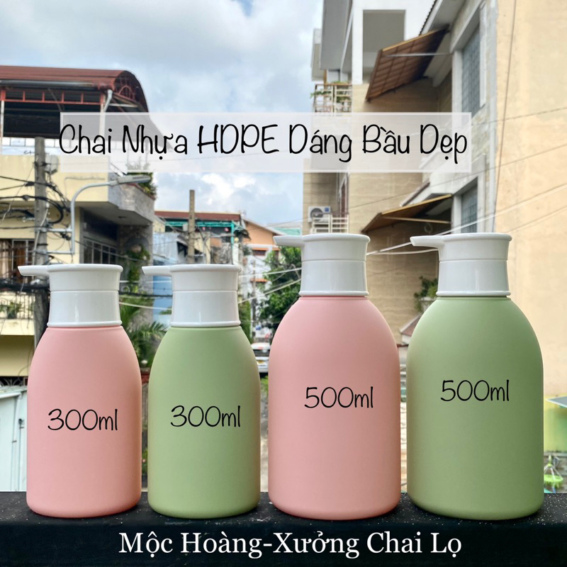 Chai Nhựa HDPE 300ML-500ML Màu HỒNG-XANH BƠ. Đựng kem body,lotion,dầu ...