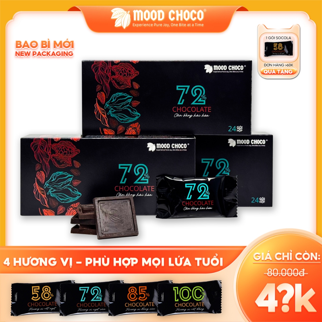 Socola Đen Mood Choco 72% - Vị Ngọt Vừa Phải, Giàu Dinh Dưỡng | Shopee ...