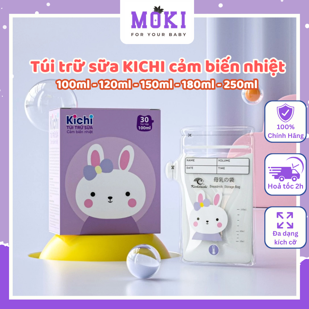 Túi trữ sữa Kichilachi cảm biến nhiệt 100ml 120ml 150ml 180ml 250ml túi đựng sữa trữ đông Moki ...