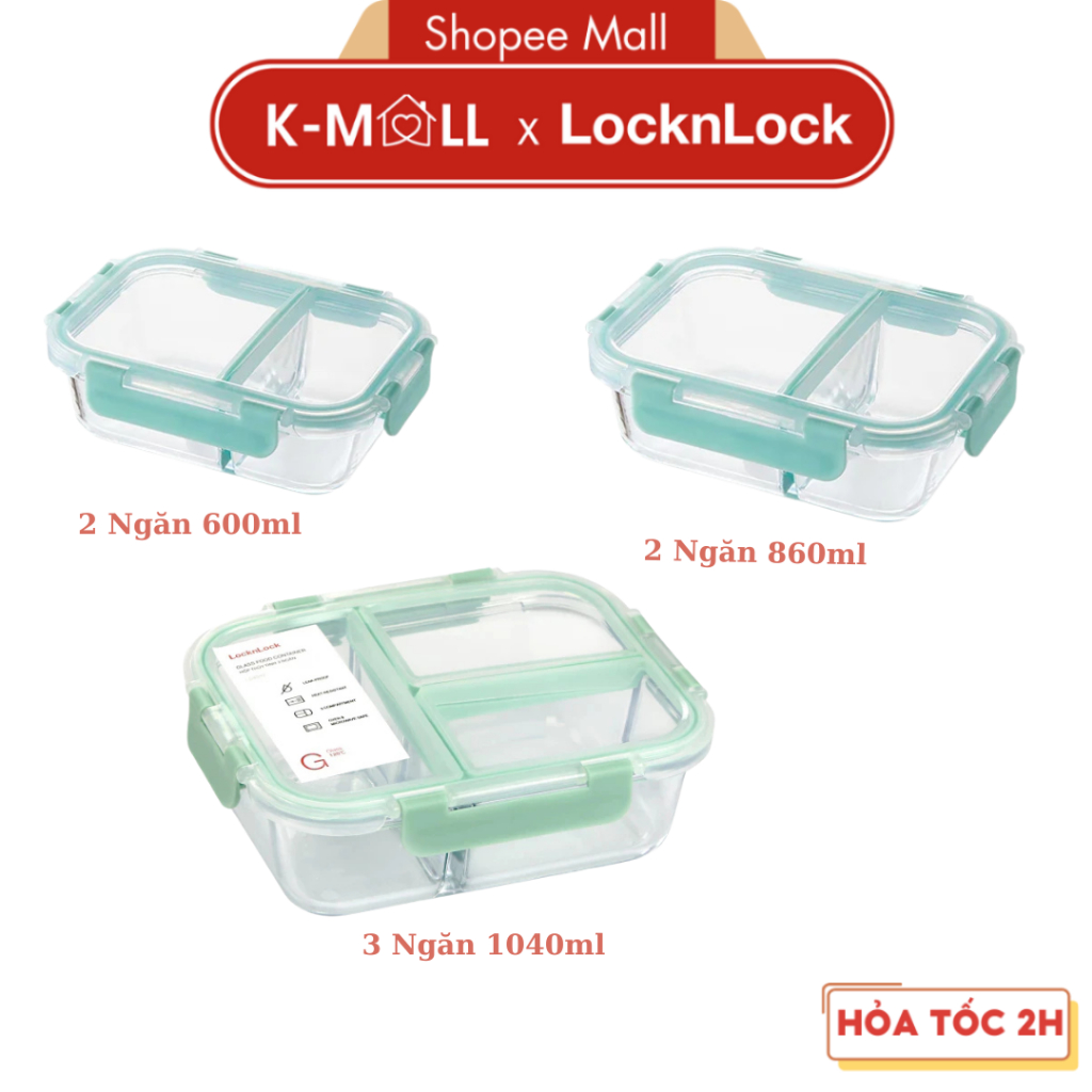 Hộp thủy tinh chịu nhiệt chia ngăn LocknLock LLG456 600ml, LLG457 860ml ...