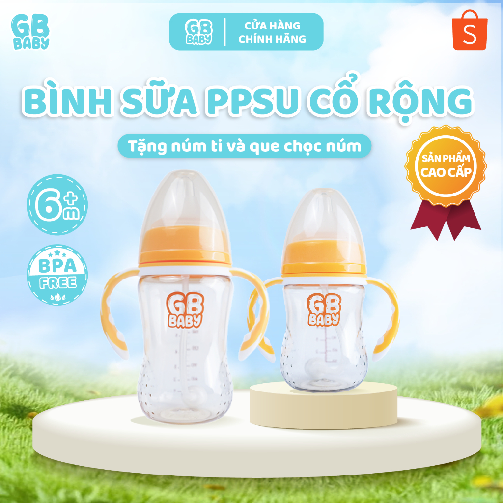 [chọn quà] Bình sữa PPSU cao cấp cổ rộng 180ml - 240ml Gb-Baby - Chính hãng, có tay cầm | Shopee ...