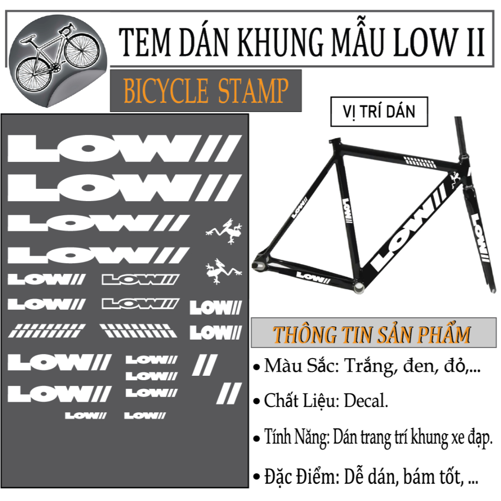 Tem Dán Trang Trí Khung Xe Đạp mẫu LOW // Decal Cao Cấp Chống Nước Bám ...