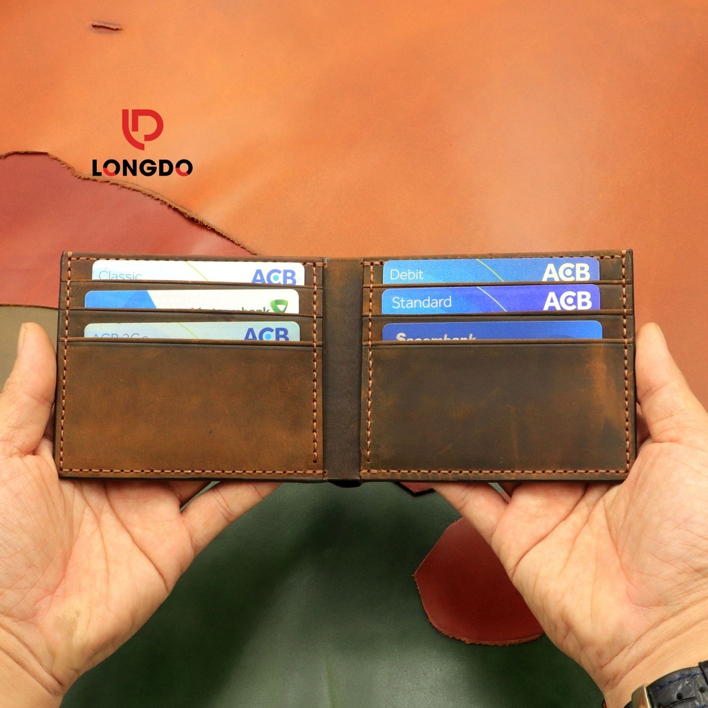 Ví da sáp màu nâu bò thương hiệu Longdo Leather - B01 sáp | Shopee Việt Nam