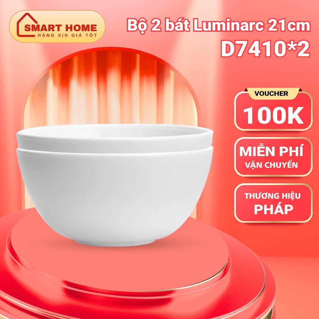 Bộ 2 bát tô canh, trộn salad thủy tinh Luminarc Diwali White 21cm D7410 ...