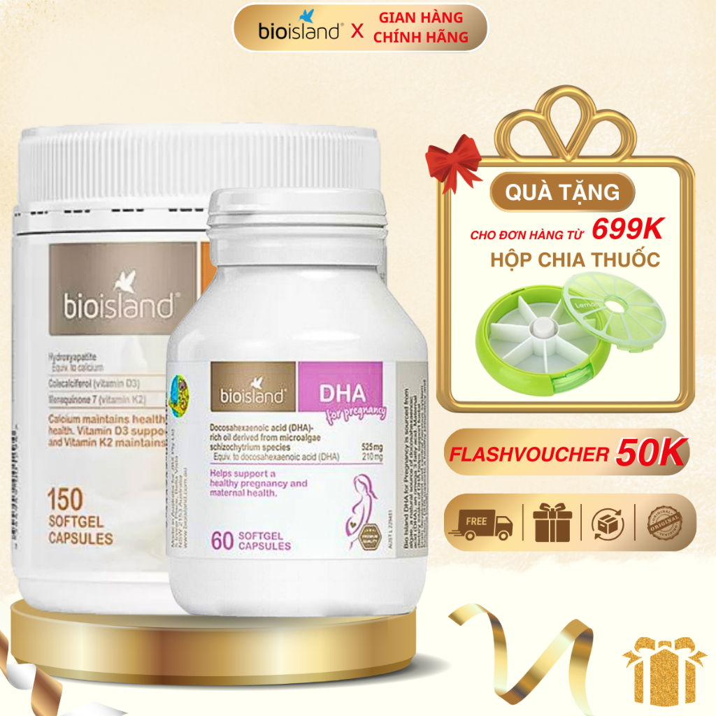 Combo DHA bầu và Canxi hữu cơ Bone Care Bioisland chăm sóc mẹ bầu bổ sung dinh dưỡng toàn diện ...