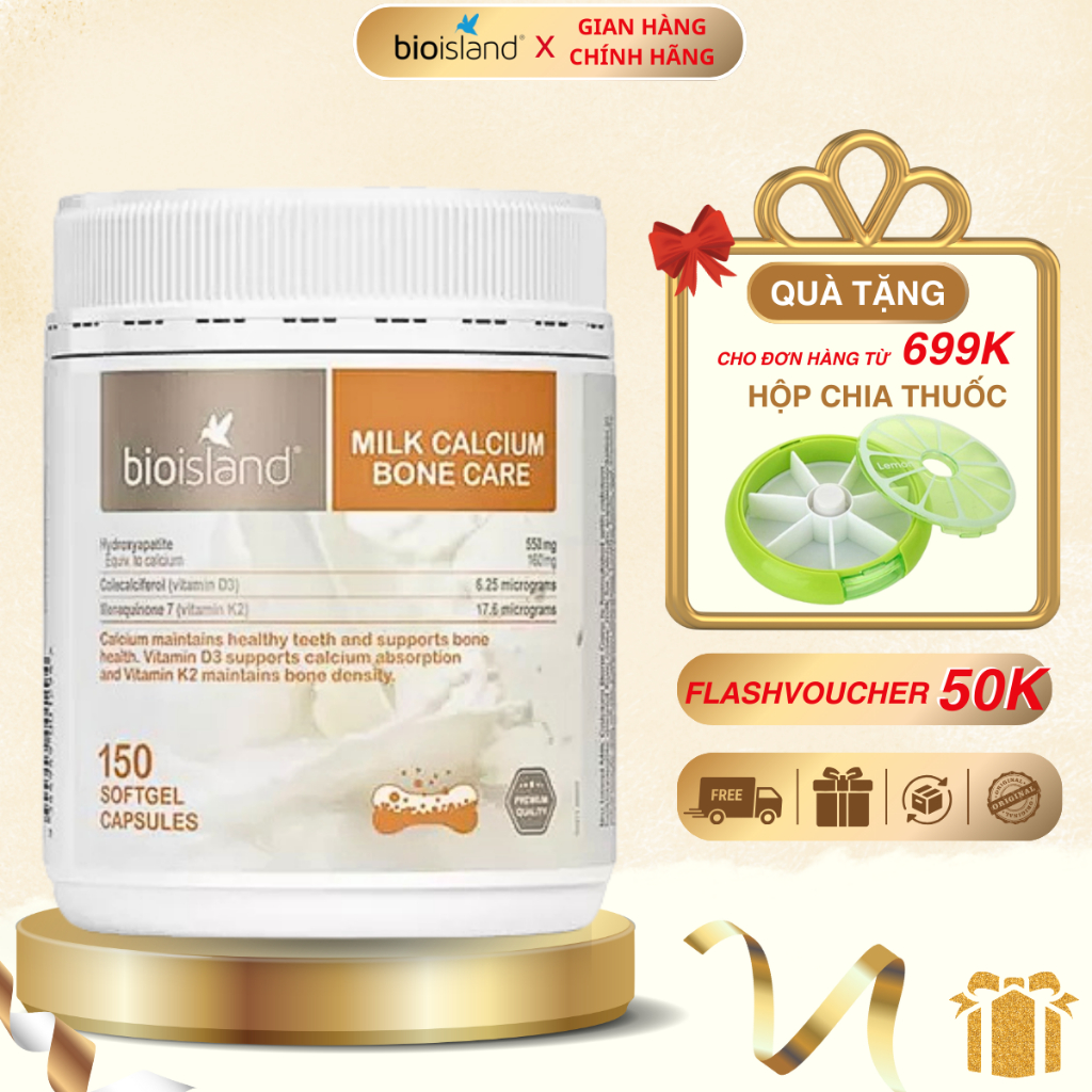 Canxi sữa hữu cơ Bioisland Milk Calcium Bon Care dành cho mẹ bầu hỗ trợ ...