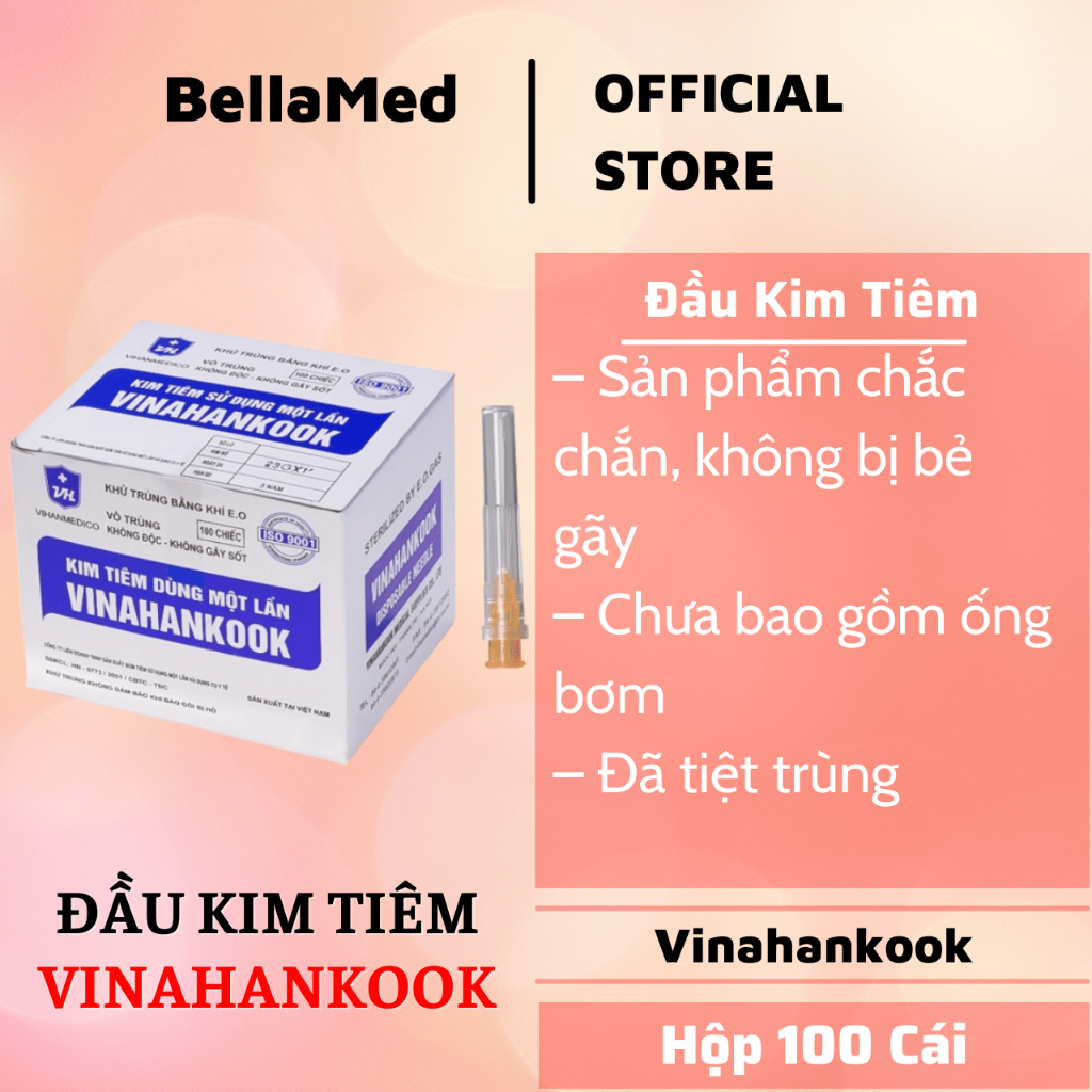 Đầu Kim tiêm 18G, 20G, 23G, 25G, 26G x 1" Vinahankook hộp 100 đầu kim ...