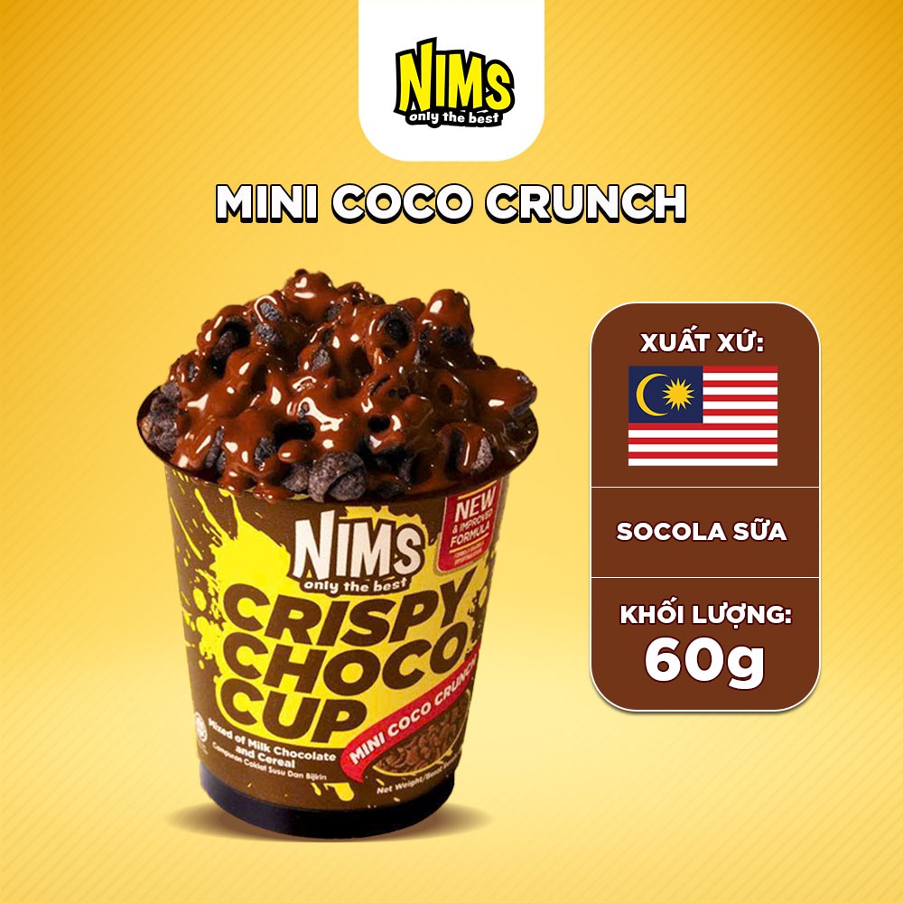 (HỘP NHỎ 60G) Sô cô la sữa Nims giòn tan chảy hạt khuyết Coco Crunch ...