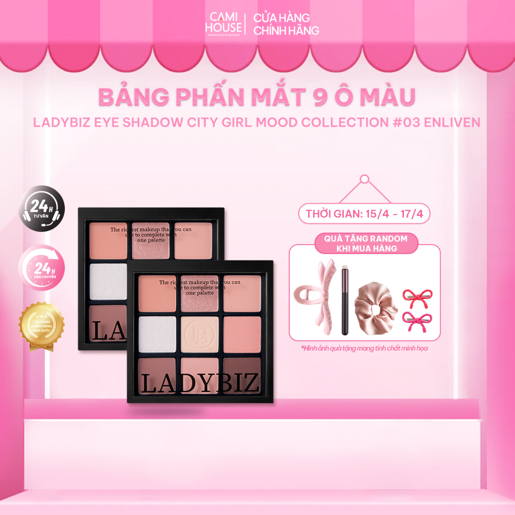 [CAMIHOUSE - Hỏa tốc] Màu 3 ENLIVEN Bảng phấn mắt Ladybiz Eye Shadow City Girl Mood màu nhũ, mờ ...