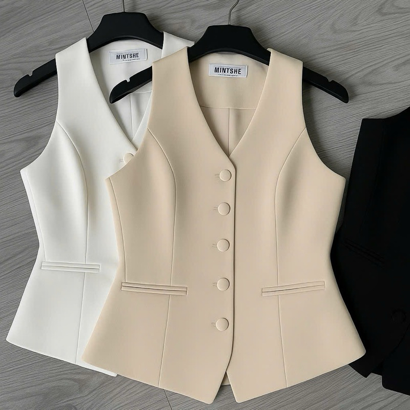 MINTSHE Áo Gile Vest Nữ cổ V form ôm có chiết eo chất Xẹc Ý cao cấp 3 ...