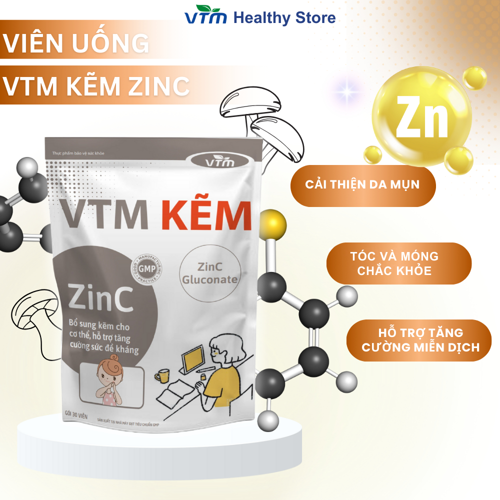 Viên uống VTM Vitamin C, Glutathione, Kẽm, Omega 3, Hoa Anh Thảo hỗ trợ ...