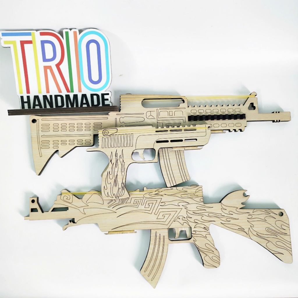 Bộ Ba Mẫu Mô Hình Gỗ M416, AK47 Rồng Lửa Và Guny Dây Thun Có Tặng Kèm Đế Tập | Shopee Việt Nam