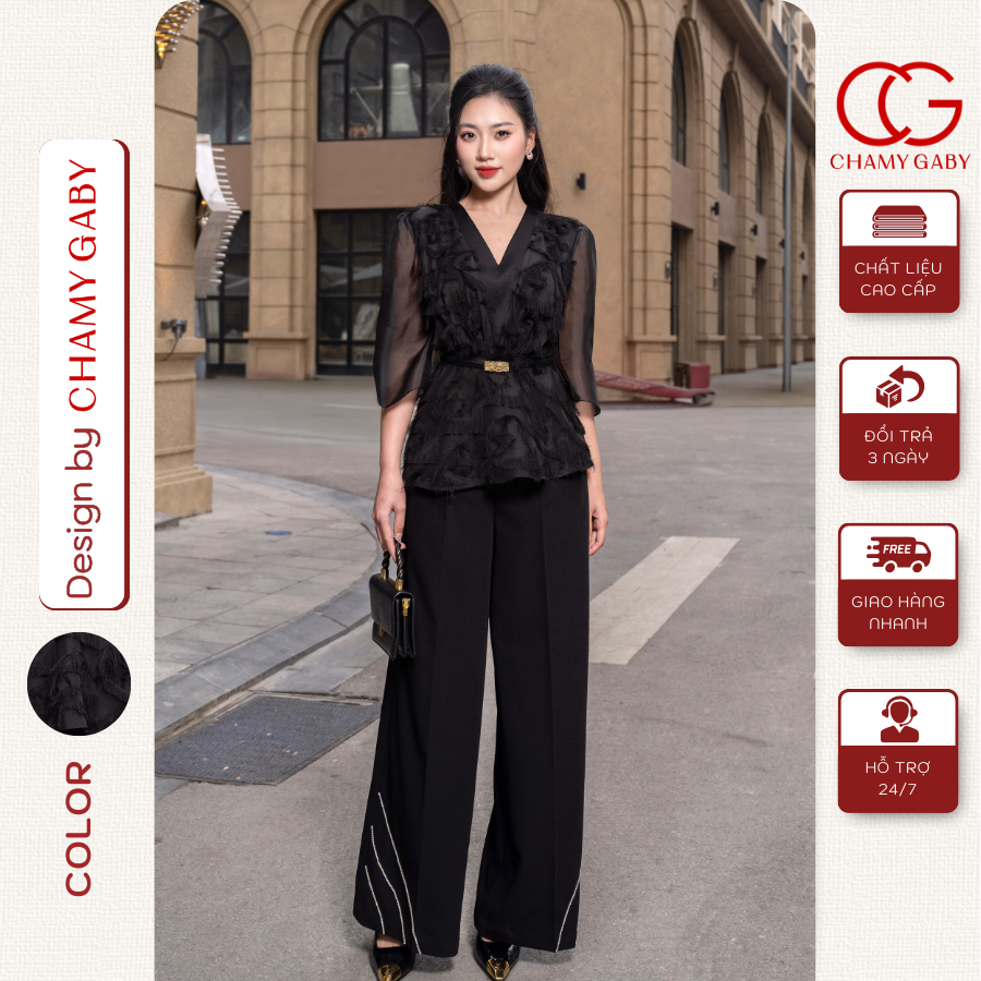 Set quần áo peplum Chamy Gaby áo tơ cao cấp mặt vải cách điệu phối quần ...