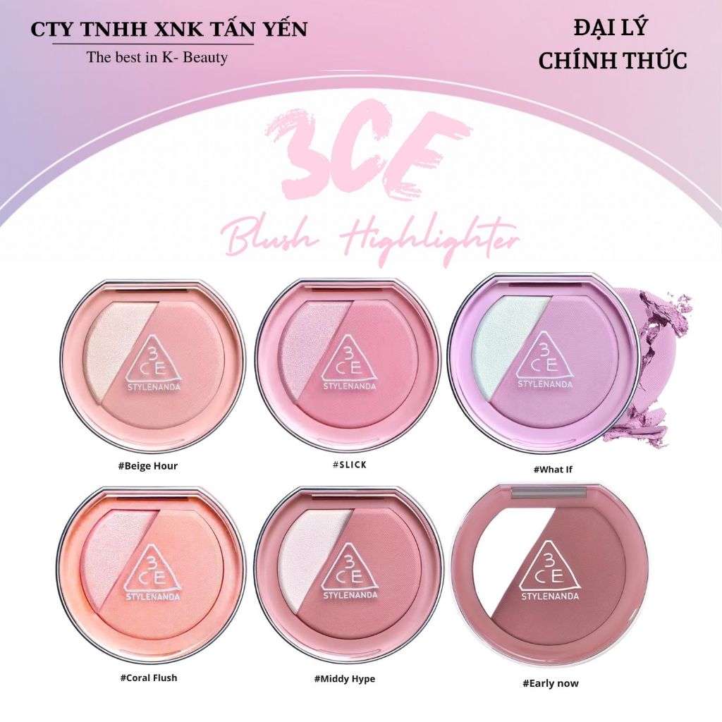 Phấn Má Hồng Kèm Bắt Sáng 3CE Blushlighter Lazy Talk-Slick - Coral Flush - What If - Early Now ...
