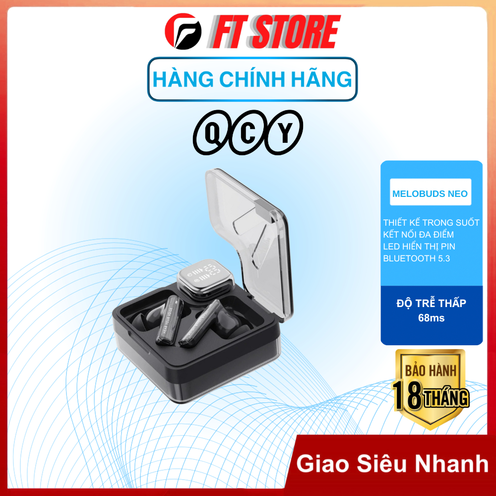 Tai nghe QCY MELOBUDS NEO, chống nước IPX5, độ trễ thấp 68ms, 4 micro kết hợp thuật toán AI, nhỏ ...