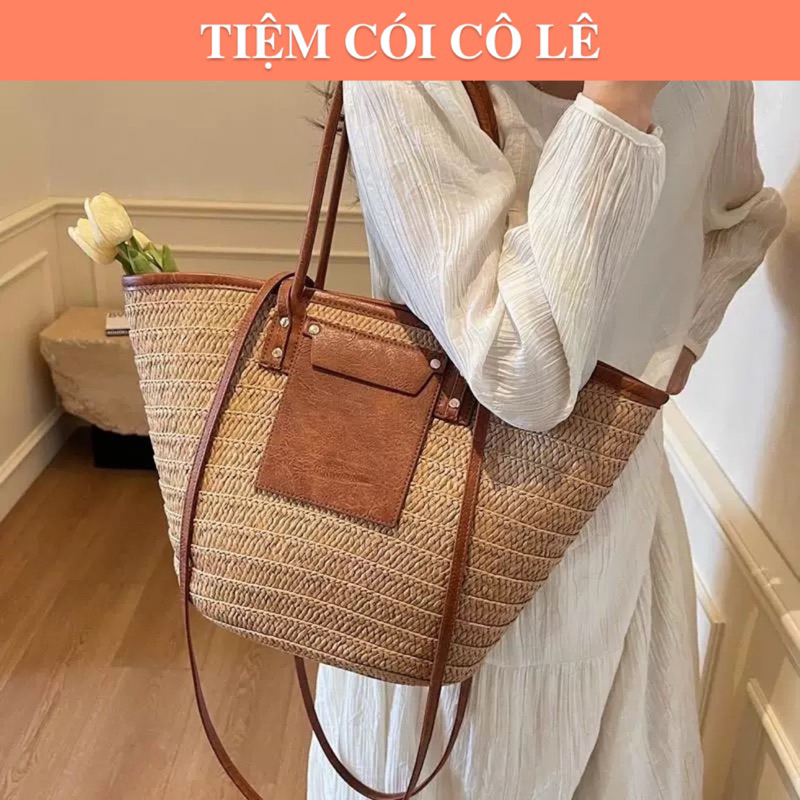 (Kèm video thật) Túi cói viền da size 47cm đi biển sang chảnh mẫu mới hot nhất hè 2025-Tiệm Cói ...